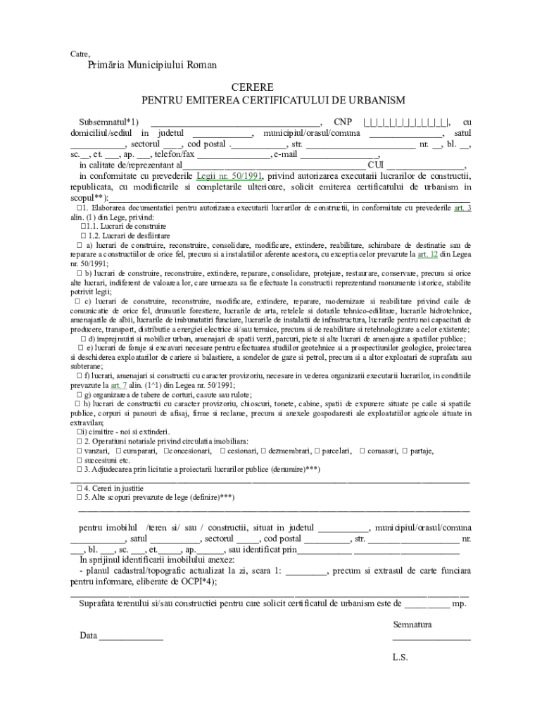 Fillable Online Comisia tehnica de amenajare a teritoriului si urbanism Fax Email Print - pdfFiller