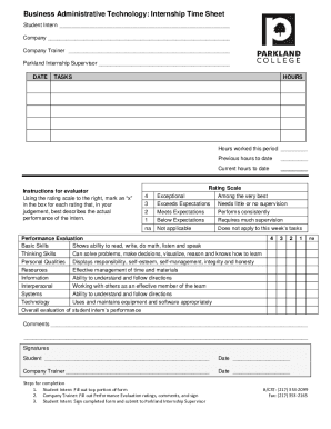 Fillable Online Business Administrative Technology: Internship Time ...