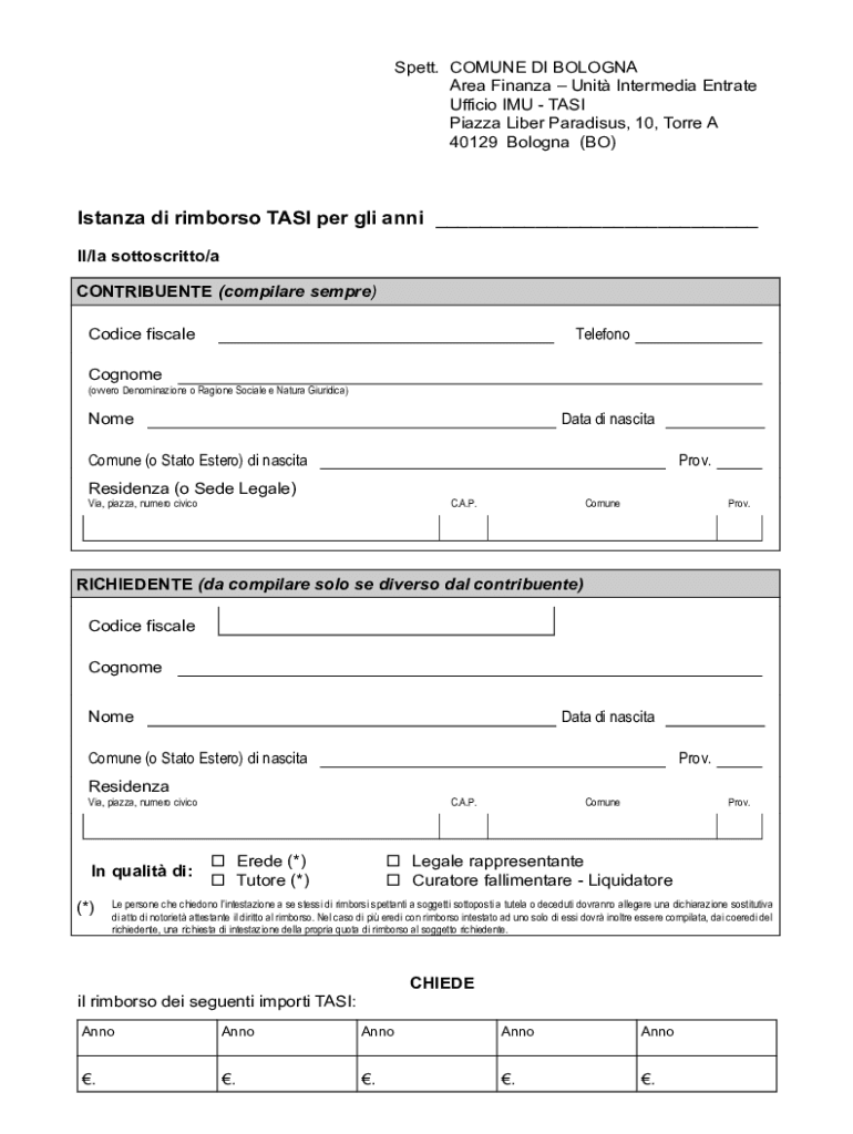 Compilabile Online Istanza di rimborso TASI per gli anni Fax Email ...