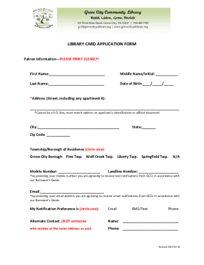 Fillable Online LIBRARY CARD APPLICATION FORM Grove ... Fax Email Print ...