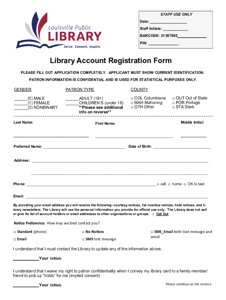 Fillable Online Library Account Registration Form Fax Email Print ...