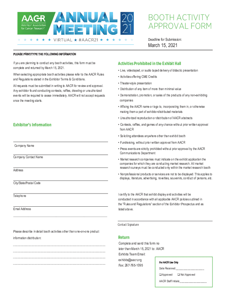 Fillable Online BOOTH ACTIVITY APPROVAL FORM Fax Email Print - pdfFiller