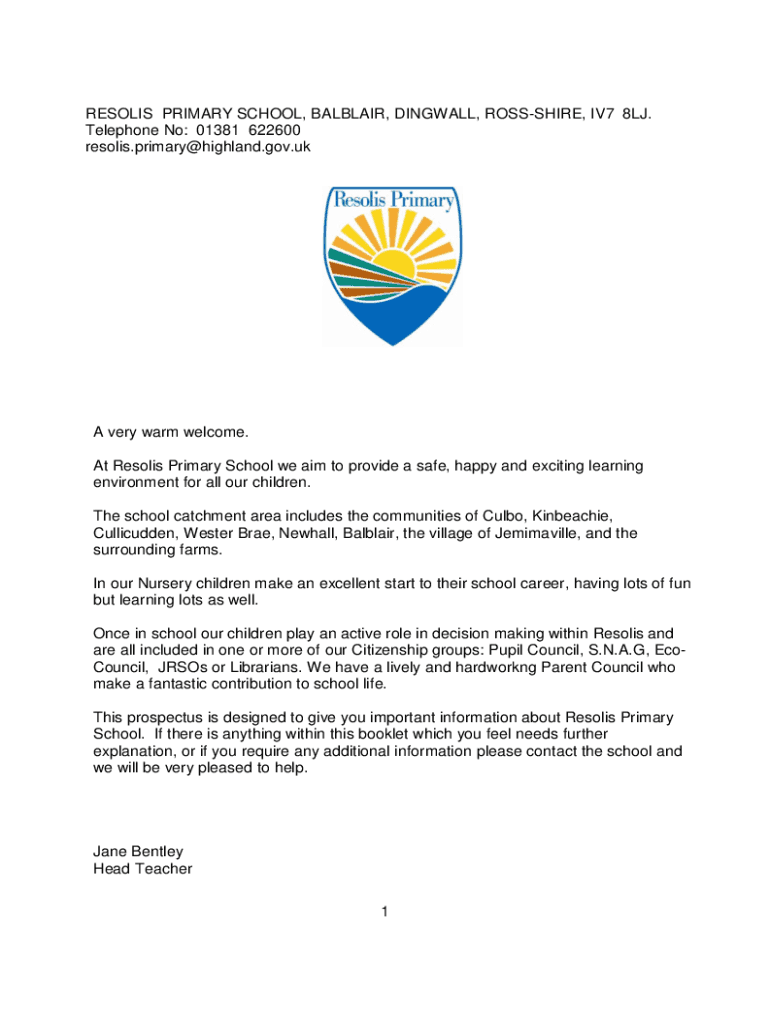 Fillable Online Schools - Resolis Primary NurseryThe Highland Council ...