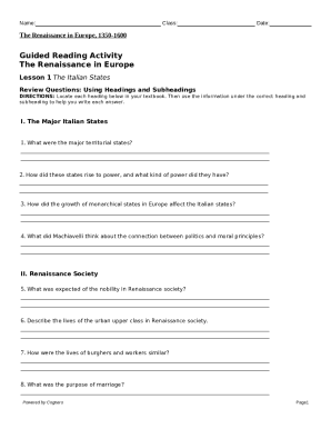 Guided Reading Activity: The Italian States Doc Template | pdfFiller