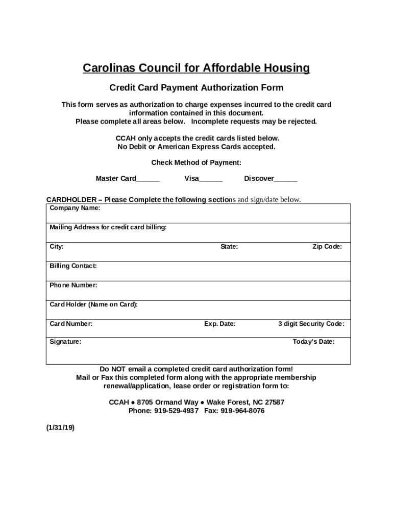 2022 CCAH Credit Card Authorization Doc Template | pdfFiller