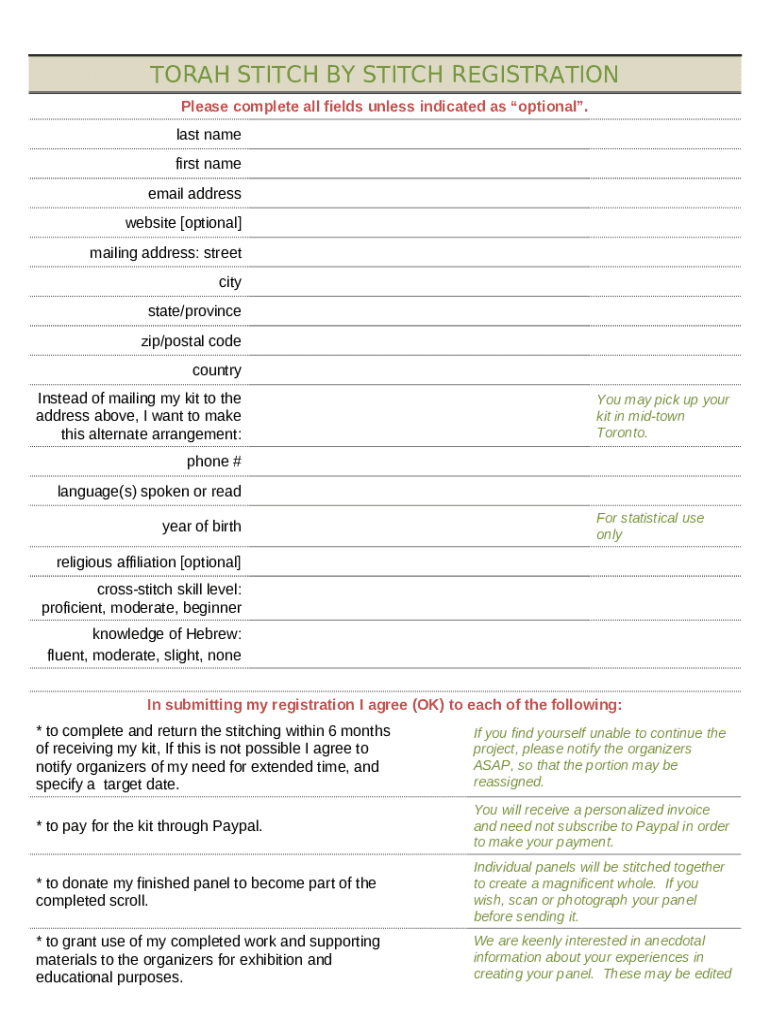 TORAH-STITCH-BY-STITCH-REGISTRATION- ... Doc Template | pdfFiller