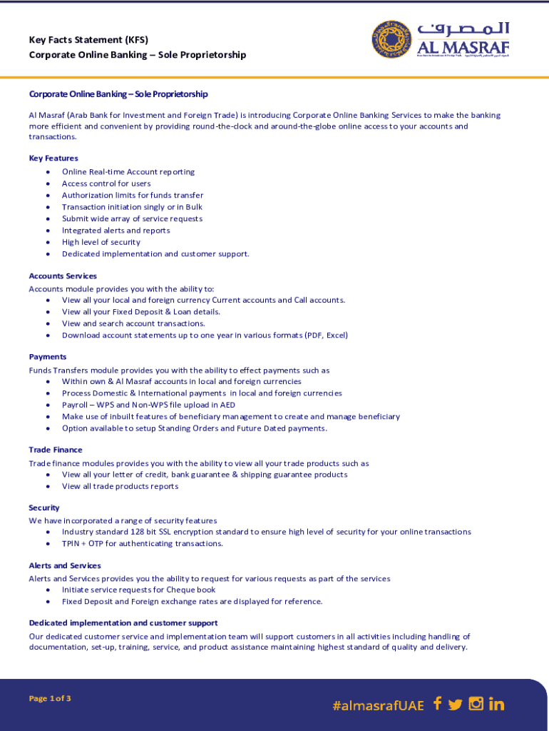 Fillable Online Key Facts Statement Corporate PaymentsFunds Transfer ...