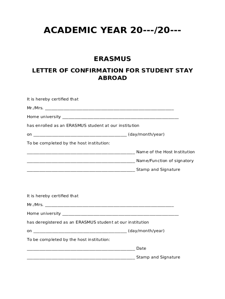 20--- erasmus letter of confirmation for student stay abroad Doc ...
