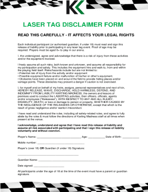 Fillable Online LASER TAG DISCLAIMER FORM Fax Email Print - pdfFiller