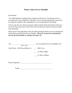 Fillable Online Altar Server Permission Form Fax Email Print - pdfFiller
