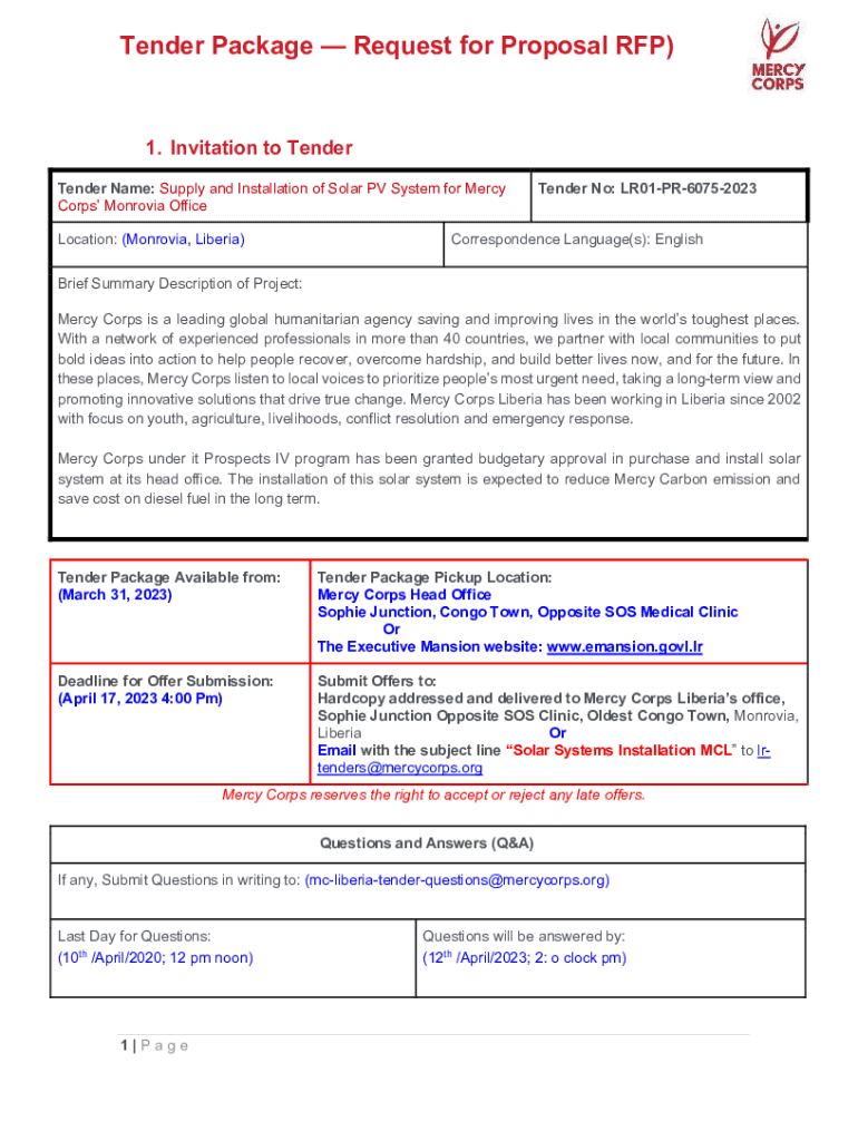 Fillable Online Tender Package Request for Bid- Solar Systems ... Fax ...