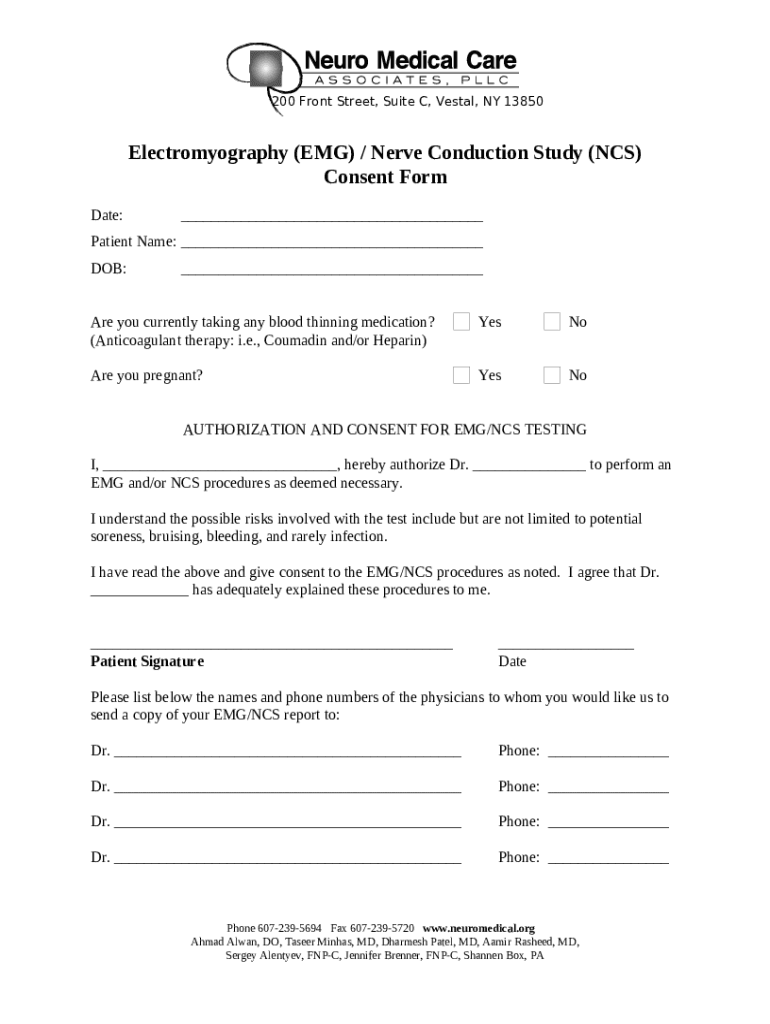 Nerve conduction study request Doc Template | pdfFiller