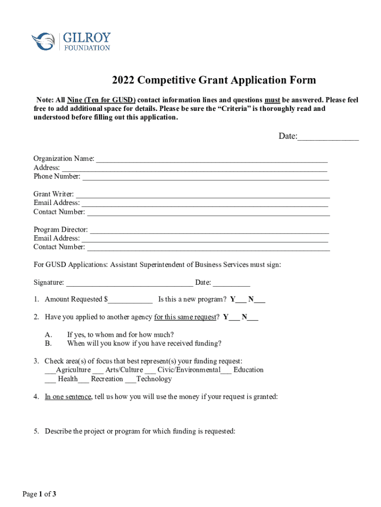 Fillable Online 2022 Competitive Grant Application Form Fax Email Print - pdfFiller