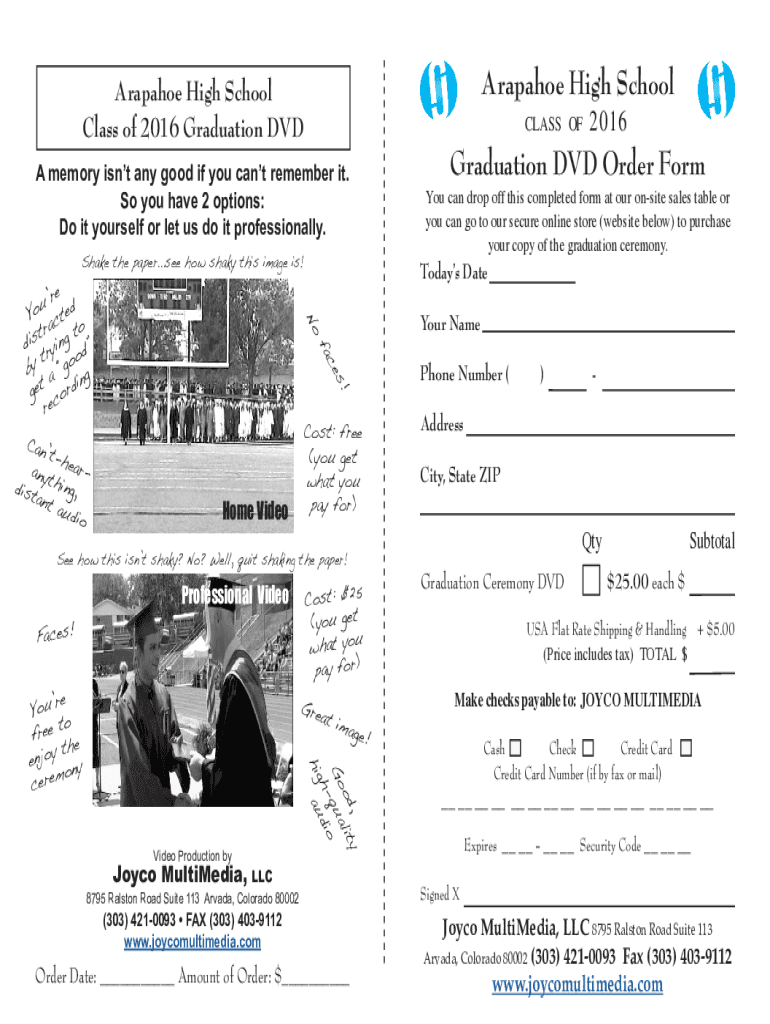 Fillable Online Arapahoe High School Graduation DVD Order Form Fax Email Print - pdfFiller