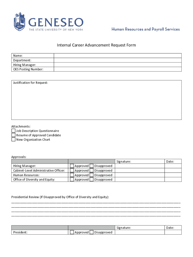 Fillable Online Internal Career Advancement Request Form (1) Fax Email Print - pdfFiller