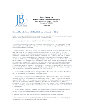 Fillable Online Consent form for Face Lift / Neck Lift and Midface Lift ...