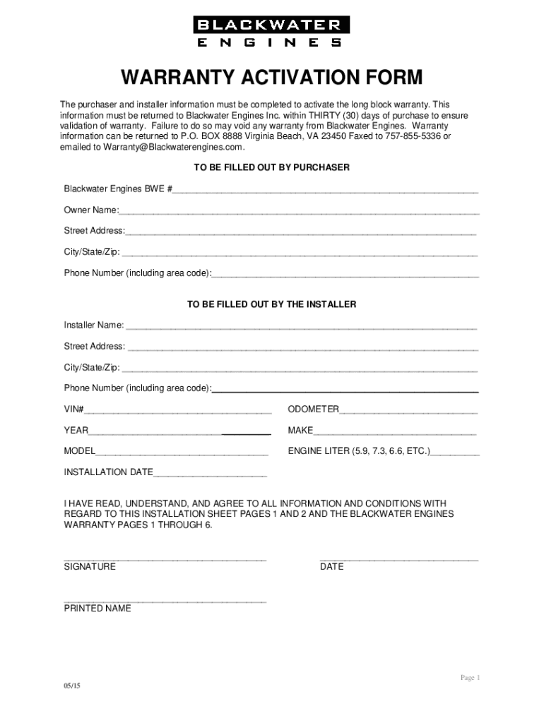 Fillable Online WARRANTY ACTIVATION FORM Fax Email Print - pdfFiller