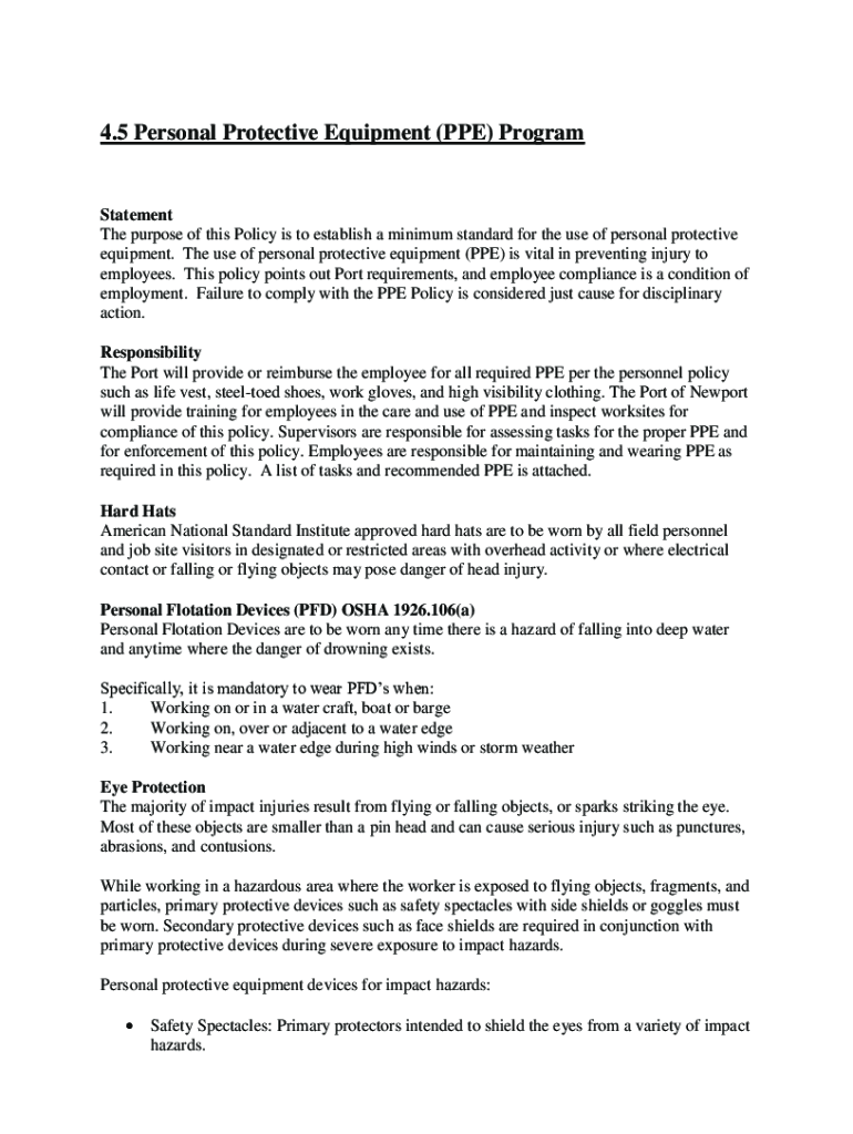Fillable Online Personal Protective Equipment Program Purpose & Scope ...