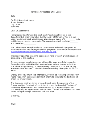 Standard sample offer letter for Postdoctoral Fellows who ... Doc ...