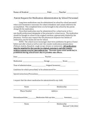 Fillable Online Parent Request Form for Medication Administration by ...