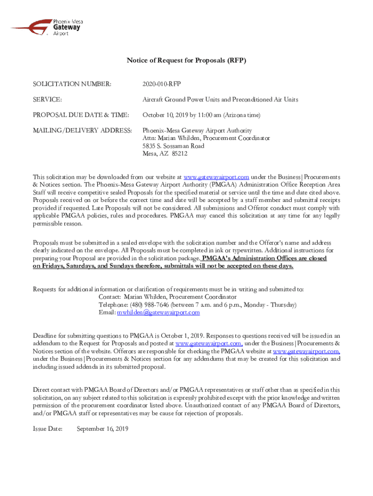 Fillable Online REQUEST FOR PROPOSALS (RFP) GENERAL AVIATION/ ... Fax ...