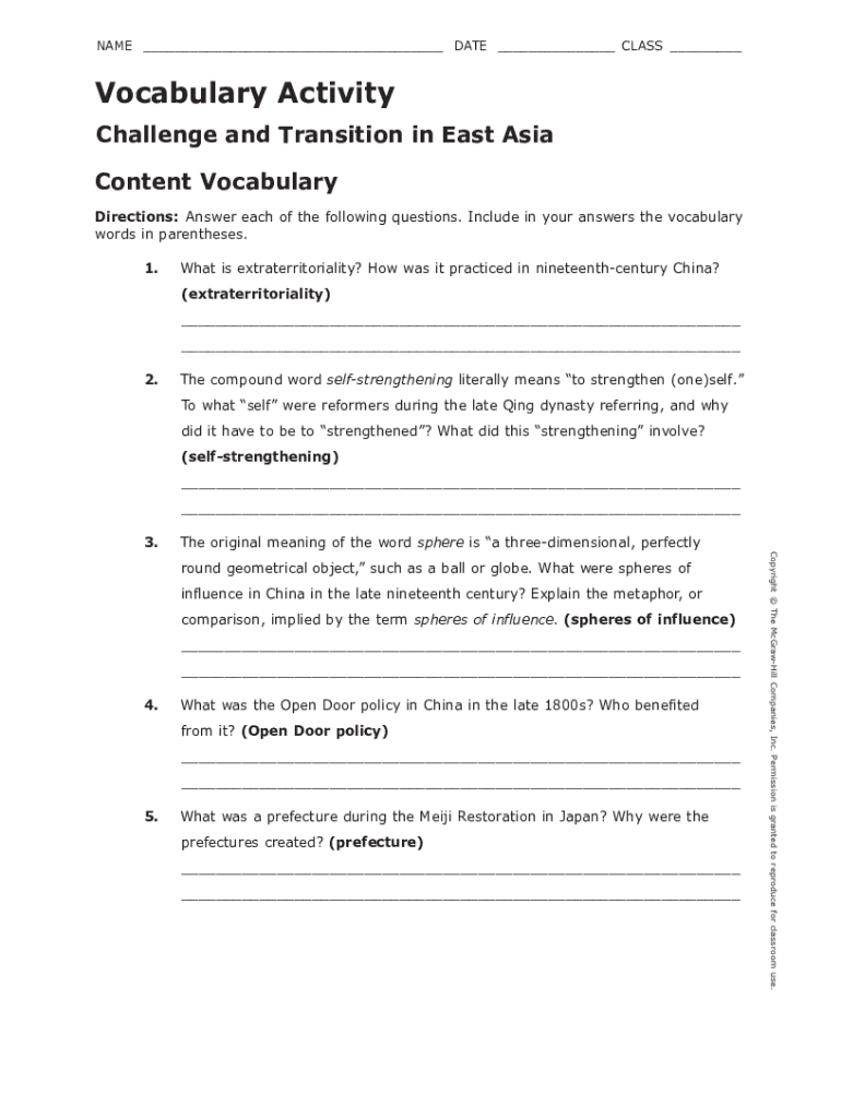 Fillable Online Vocabulary Activity: Challenge and Transition in East Asia Fax Email Print ...