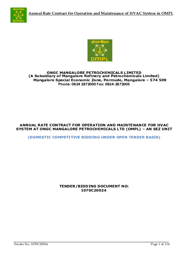 Fillable Online Annual Rate Contract for Operation and Maintenance of ...
