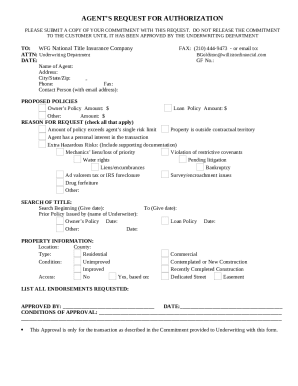 REQUEST FOR POLICY OVERLIMITS AUTHORIZATION Doc Template | pdfFiller