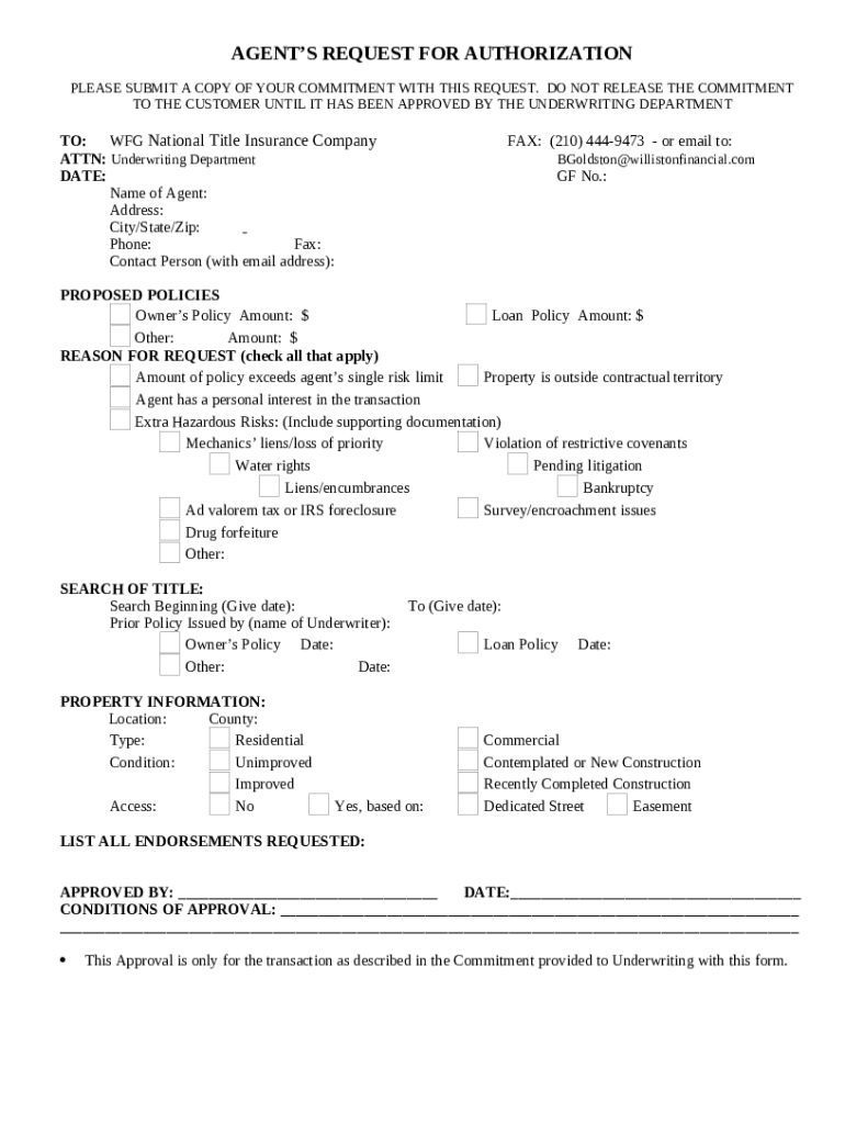 REQUEST FOR POLICY OVERLIMITS AUTHORIZATION Doc Template | pdfFiller