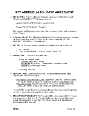 Free Pet Addendum to Lease Template (3) - PDFWord Doc Template | pdfFiller