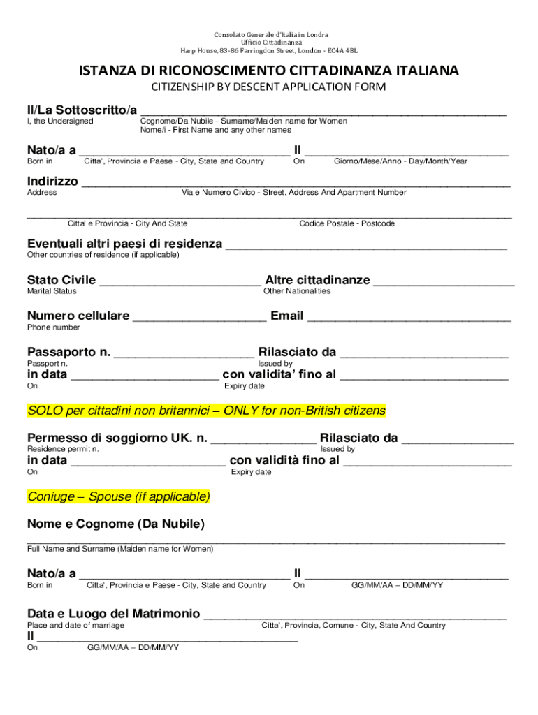 Fillable Online conslondra esteri Obtaining Italian Citizenship By ...
