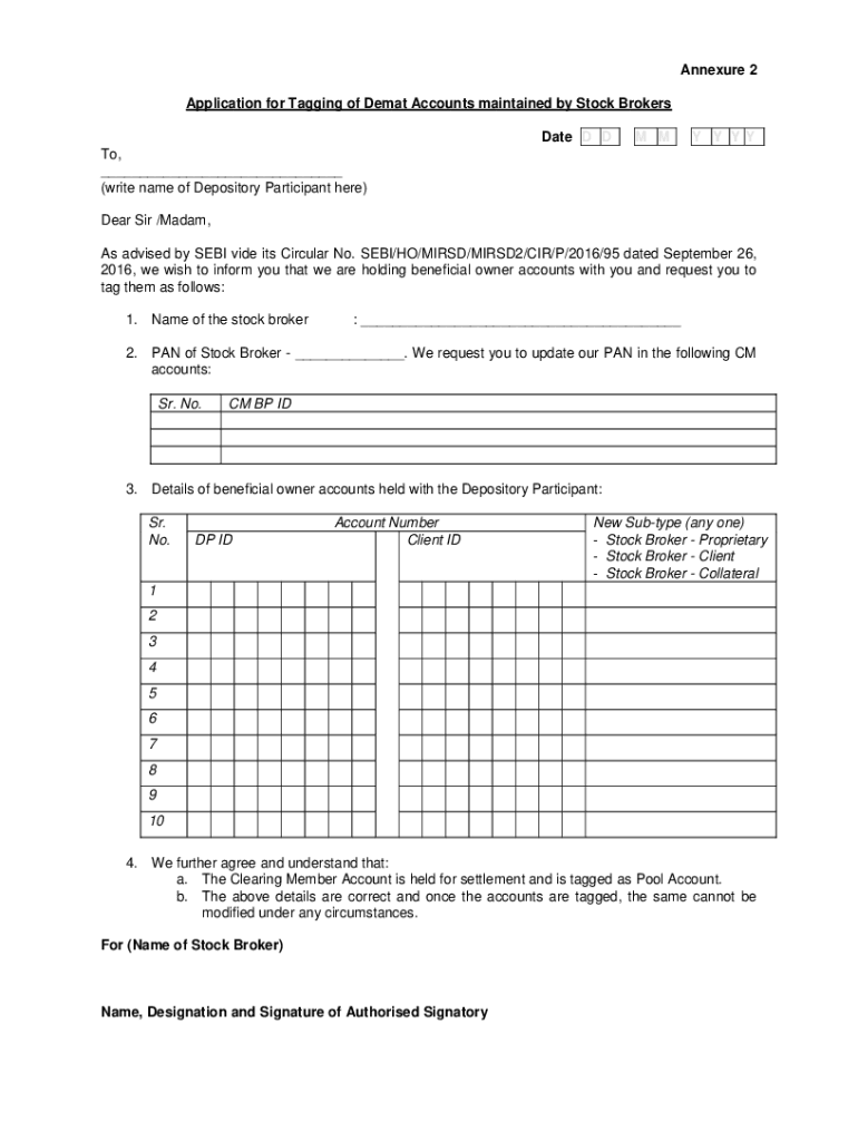 Fillable Online Annexure 2 Application for Tagging of Demat Accounts ...