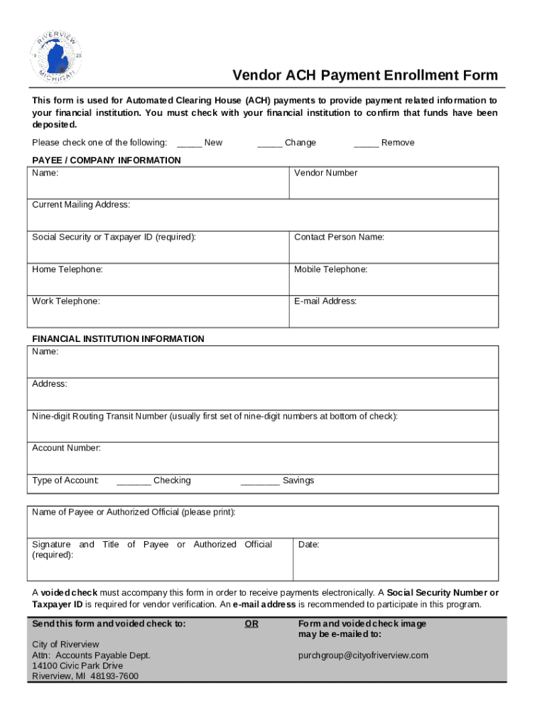 PAYMENT INATION ACH VENDOR ... Doc Template | pdfFiller