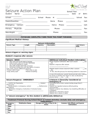 Seizure Action Plans Doc Template | pdfFiller
