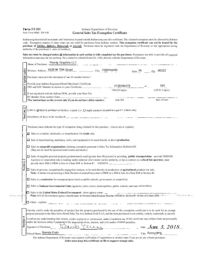 Fillable Online Priority-Graphics-2018-Tax-Exempt-ST-105.pdf Fax Email ...