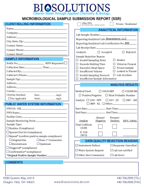 Fillable Online MICROBIOLOGICAL SAMPLE SUBMISSION REPORT (SSR) Fax ...