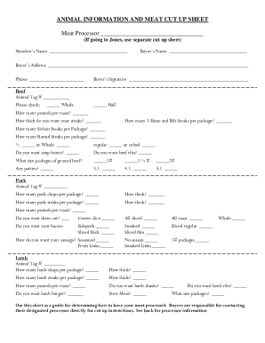 Fillable Online ANIMAL INFORMATION AND MEAT CUT UP SHEET Fax Email ...
