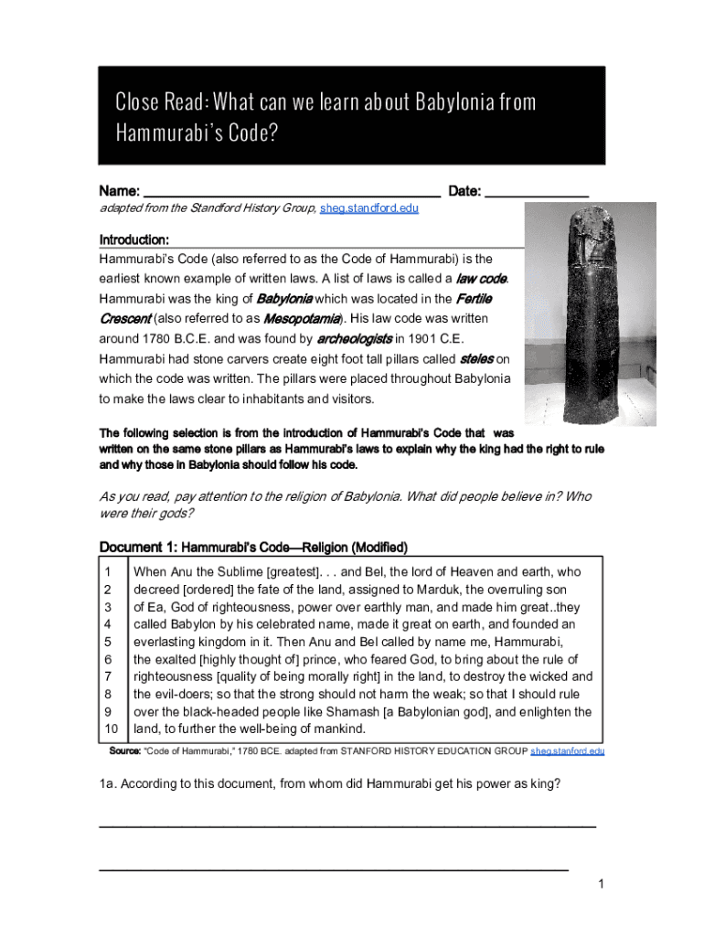 Fillable Online Hammurabi's Code: What Does It Tell Us About Old ...