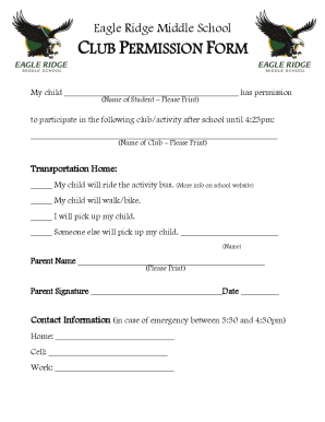 Fillable Online Math Club After School Permission Form2019 Fax Email ...