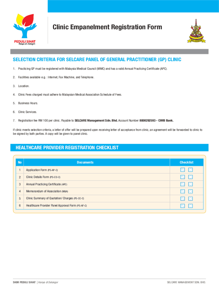 Fillable Online Clinic Empanelment Registration Form - PEDULISIHAT ... Fax Email Print - pdfFiller