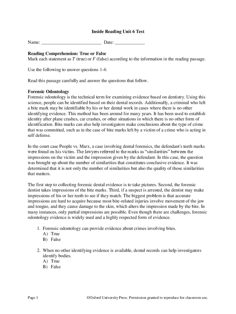 Fillable Online Unit 1 Of English Level 2 Revision.doc - Inside Reading ... Fax Email Print ...