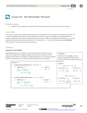Fillable Online Algebra II Module 1, Topic B, Lesson 19: Teacher ...