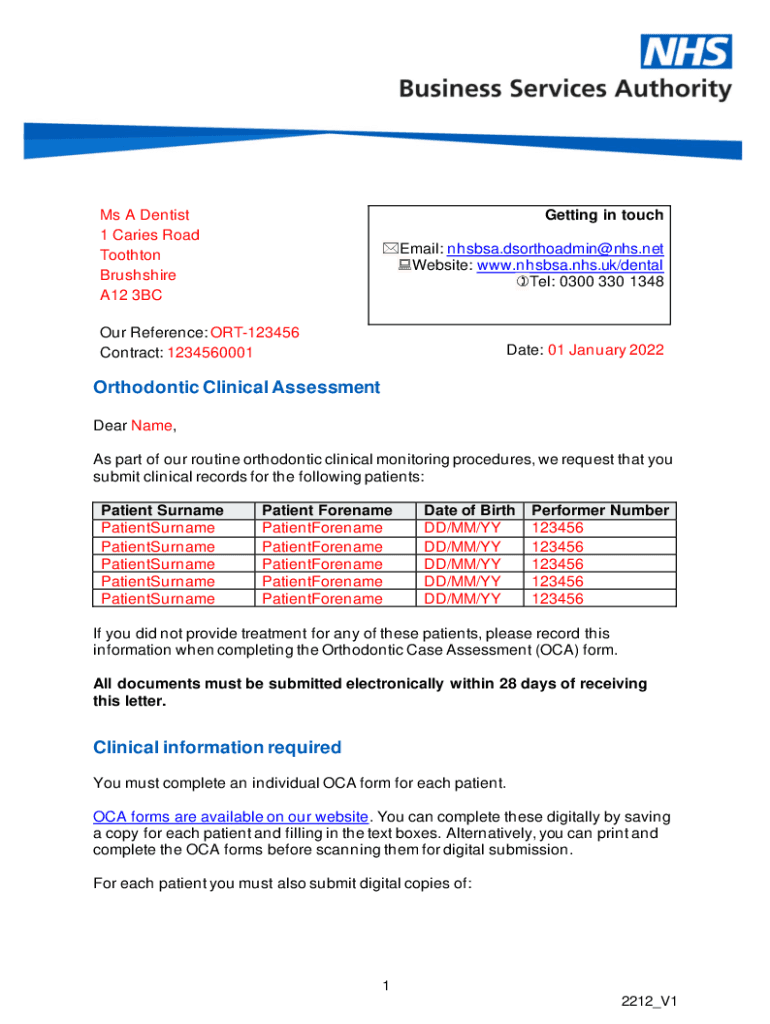 Fillable Online Orthodontic Clinical Assessment Clinical information ...