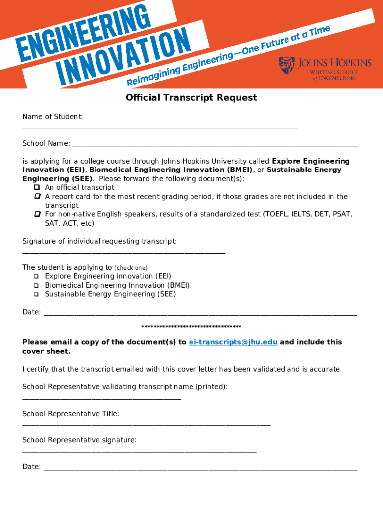 Request a JHU Transcript Doc Template | pdfFiller