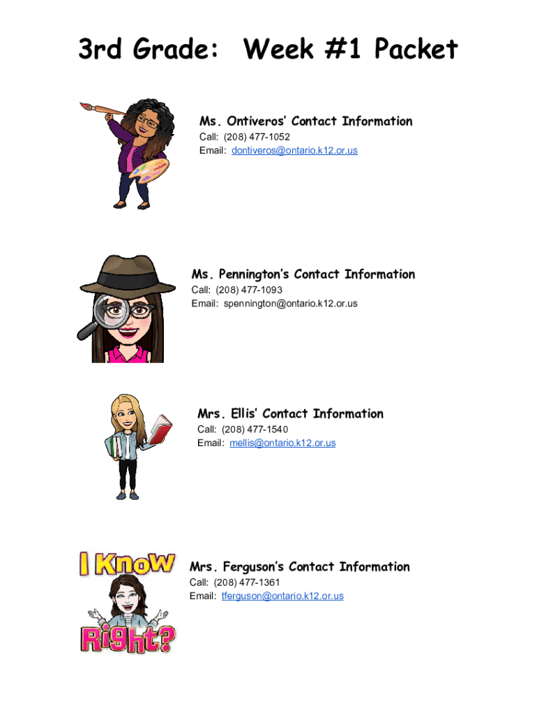 Fillable Online The First Week of 3rd Grade: Day by Day Plans Fax Email ...