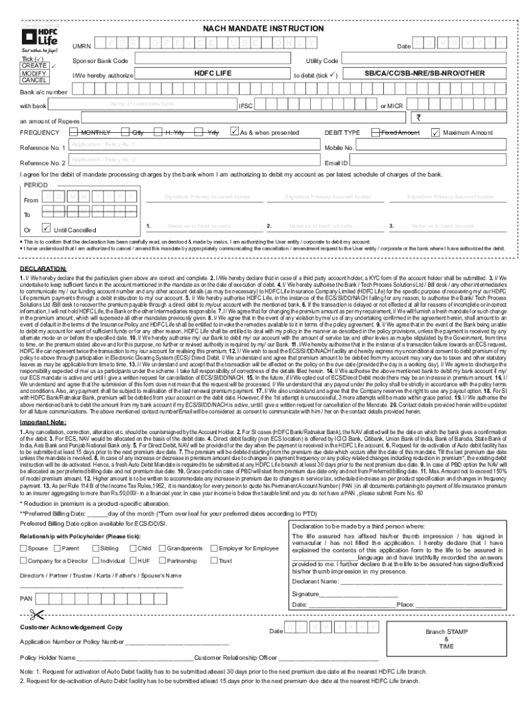 Fillable Online 018109018HDFC Claim CareWith Standard - HDFC Life Fax ...