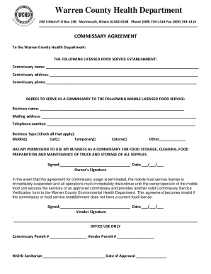 Fillable Online Commissary Agreement - Warren County Health Department ...