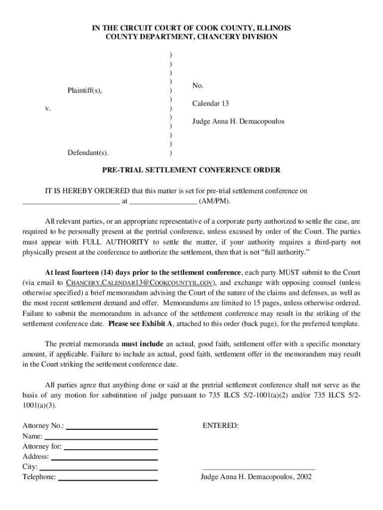 Fillable Online Pre-Trial Settlement Conference Order Fax Email Print ...