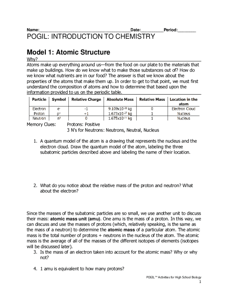 Pogil Atomic Structure And Beginning To Read The Periodic Table - Fill Online, Printable ...