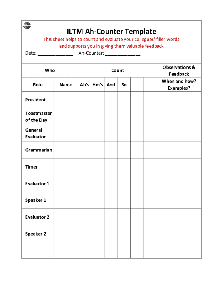 Fillable Online ILTM Ah-Counter Template Fax Email Print - pdfFiller